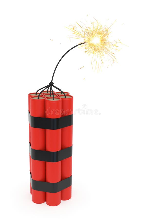 Dynamite with burning wick stock illustration. Illustration of black ...