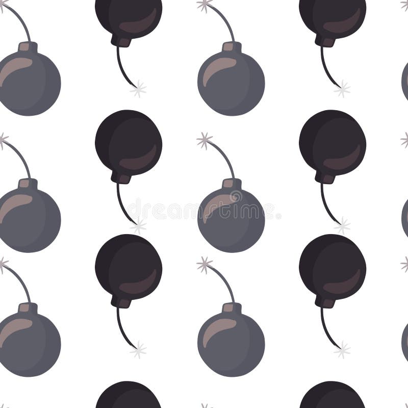 Dynamite Elements Seamless Pattern with Grey Colored Bomb Silhouettes ...