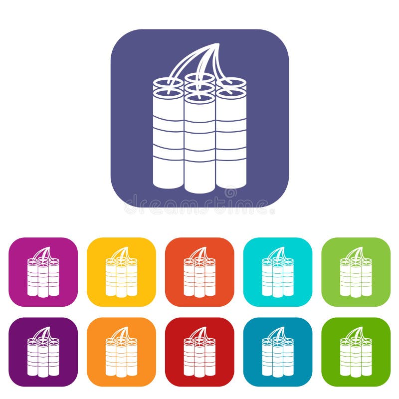 Dynamite Sticks Icons Set Flat Stock Vector - Illustration of explosive ...