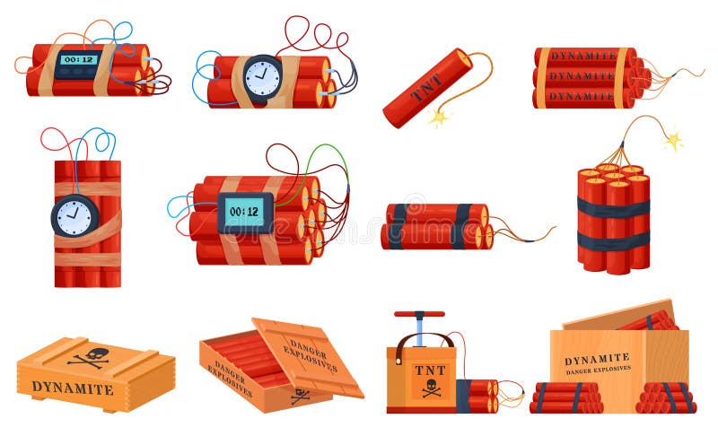 Dynamite Sticks Set Vector Flat Illustration. Box Ready Explosives ...