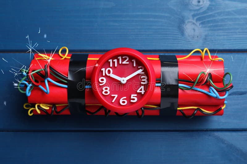 Dynamite Time Bomb on Blue Wooden Table, Top View Stock Photo - Image ...