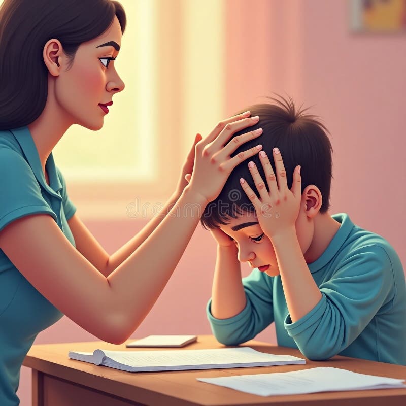 Sad Child with Teacher. Symbolic Concept of Learning Disorders, Reading ...