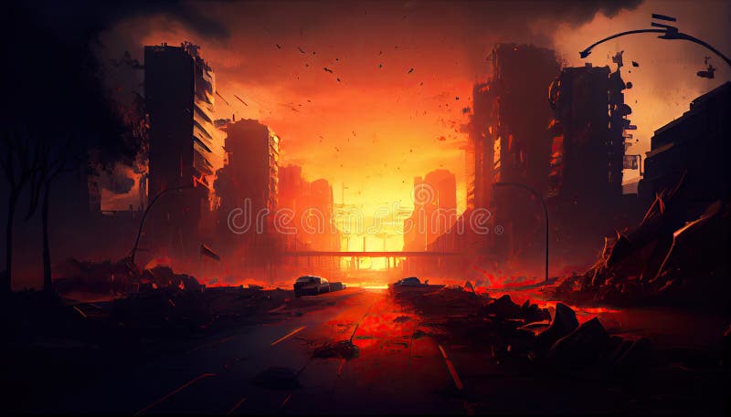 Apocalyptic Landscape: Cinematic Power Plant Ruins in a Cityscape Stock ...