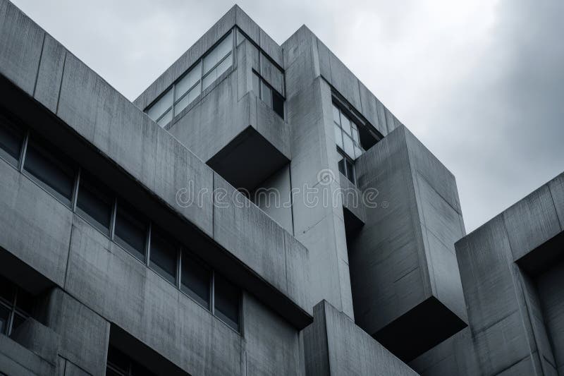 A Dystopian Brutalist Government Building, with Cold, Gray Monolithic ...