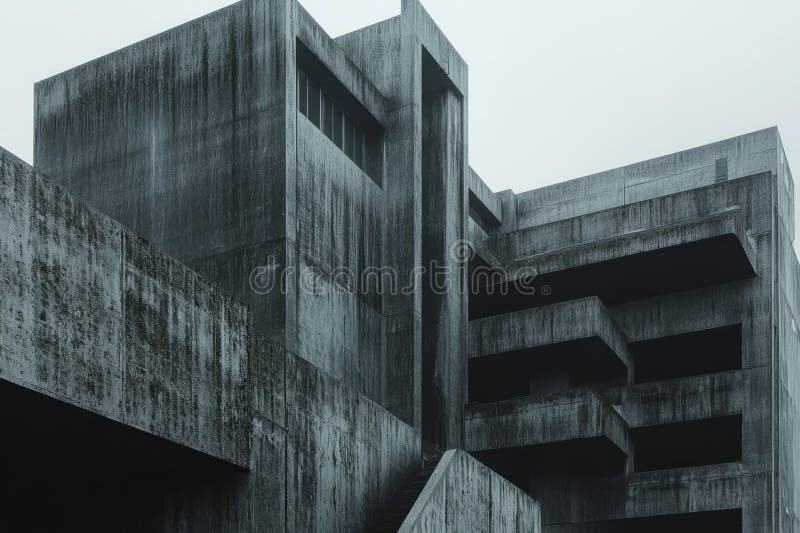 A Dystopian Brutalist Government Building, with Cold, Gray Monolithic ...