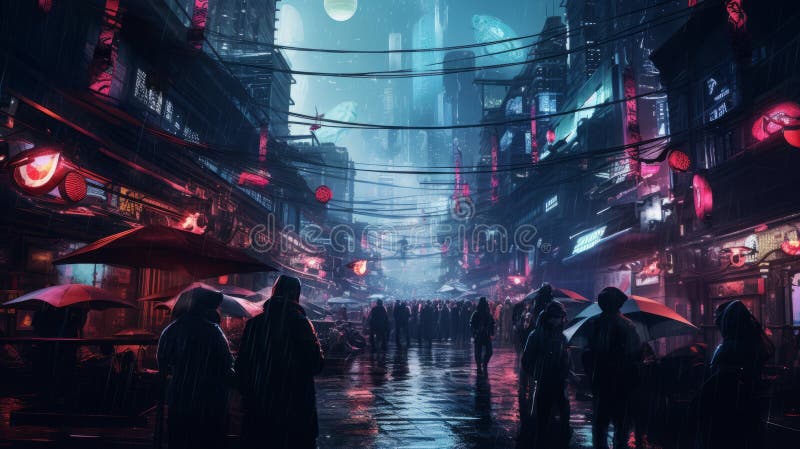 Dystopian Cyberpunk Art stock illustration. Illustration of urban ...
