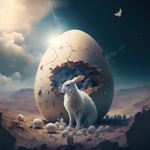 Dystopian Landscape with Single Last Easter Rabbit on the World ...