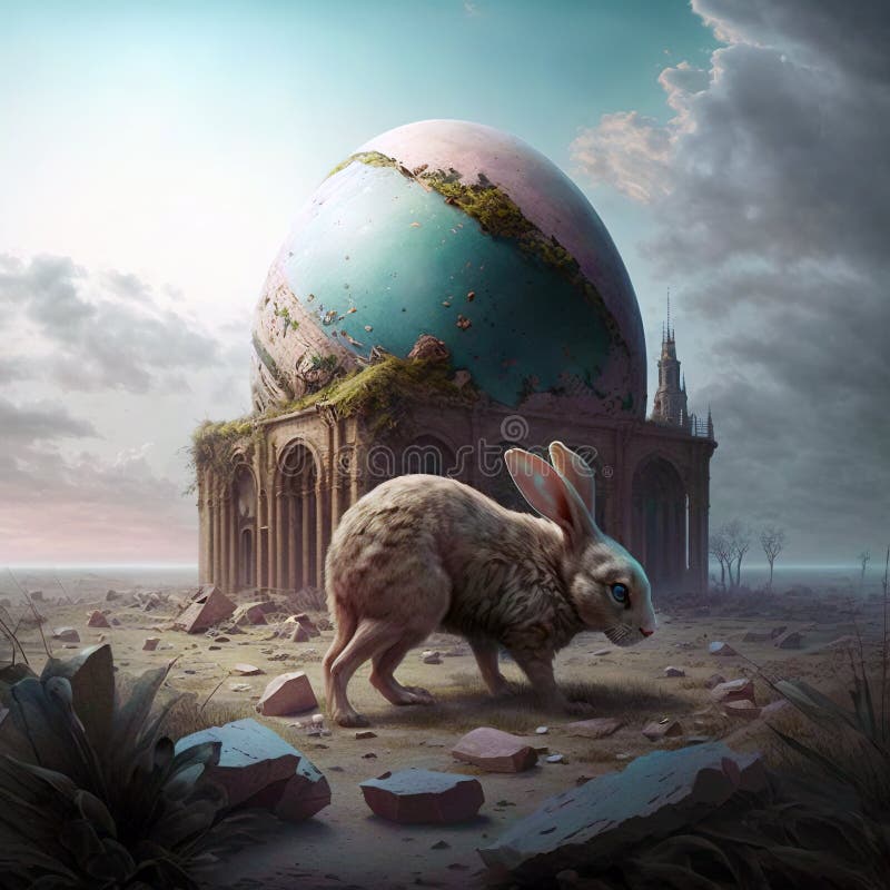 Dystopian Landscape with Single Last Easter Rabbit on the World ...