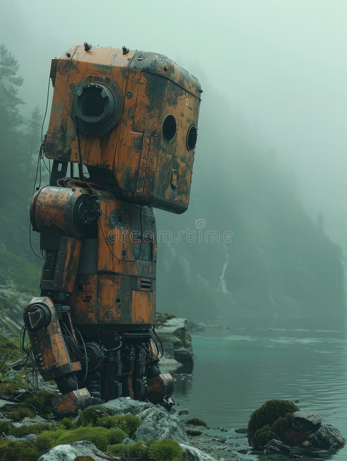 Dystopian Rusty Robot World Stock Illustration - Illustration of cute ...