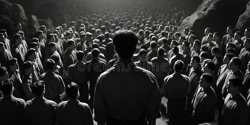 Dystopian Conformity: Monochrome Crowd in Cave-Like Setting Stock ...