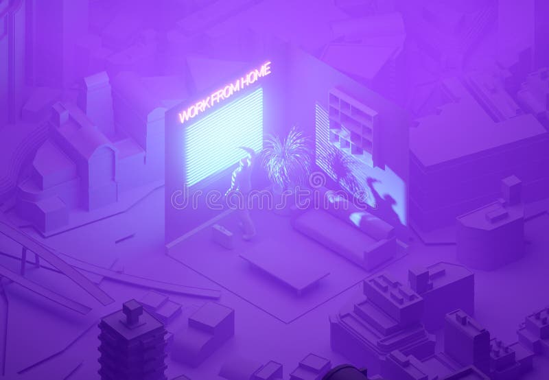 Dystopian Work from Home Concept 3D Rendering Stock Illustration ...