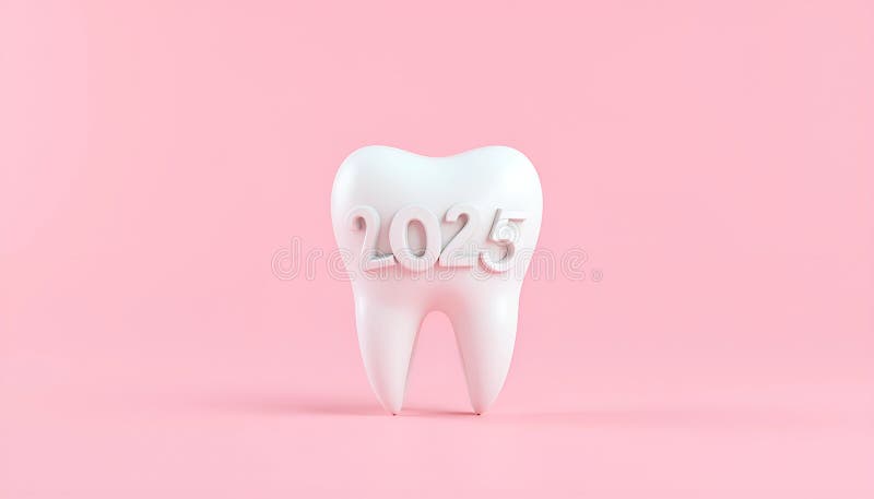 Happy New Year 2025 Text Design with Dentist Tooth on Pink Background ...
