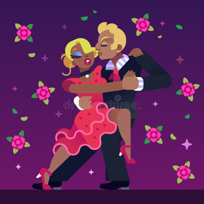 Tango Dancers Couple with Flowers Vector Illustratie - Illustration of ...