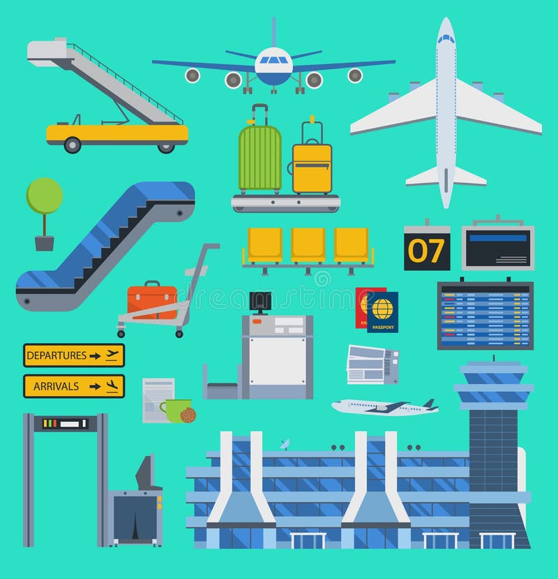 Aviation Airport Vector Icons Set Travel Airline Graphic Illustration ...