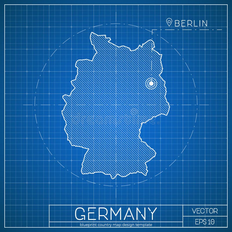 Germany Blueprint Map Template with Capital City. Иллюстрация вектора ...