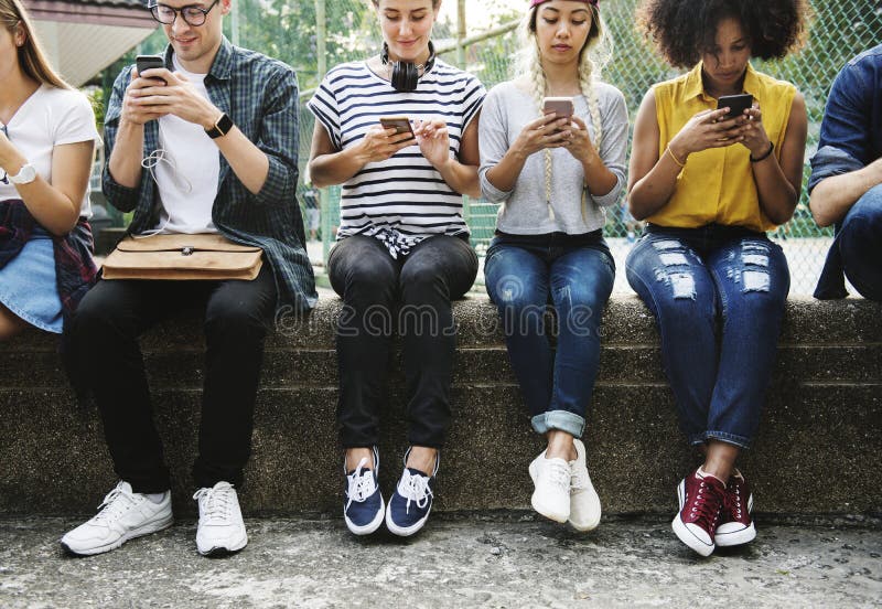 Diverse People Using Their Mobile Phone Immagine Stock - Immagine di ...