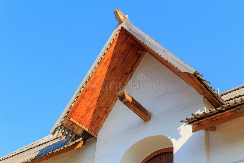 Triangular Wooden Roof Above the Entrance To the Old Church Closeup ...