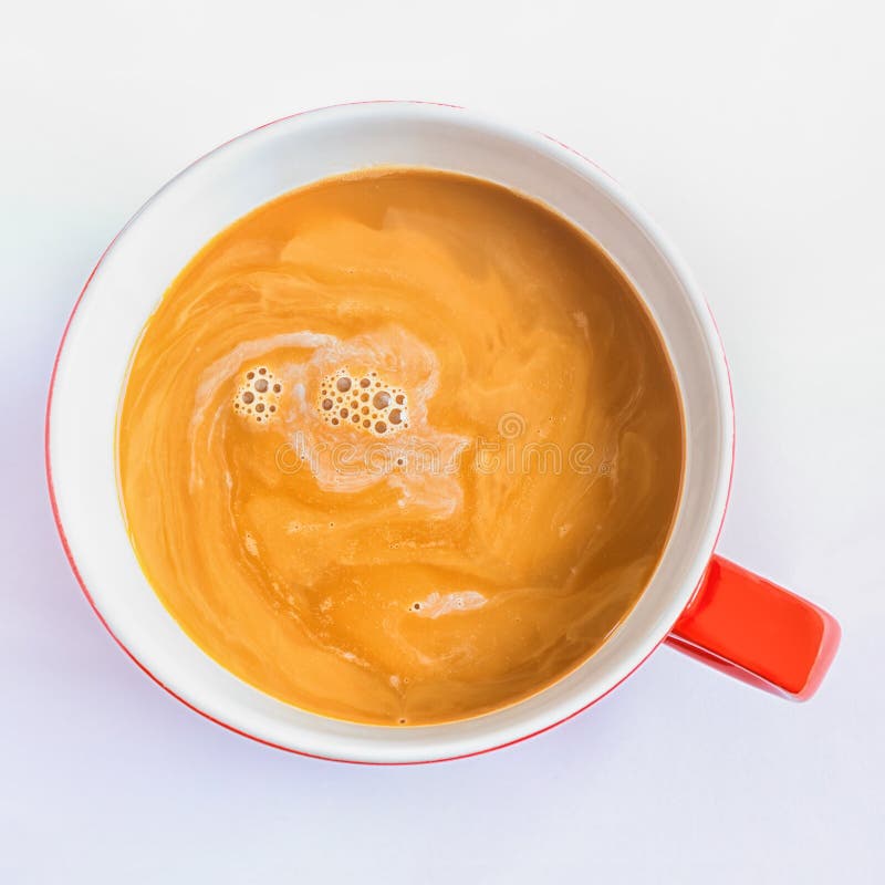 Iced Coffee or Caffe Latte Top View Close Up on White Backgroun ...