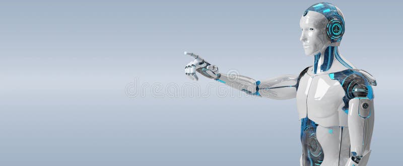 White Male Cyborg Pointing His Finger 3D Rendering Stock Illustratie ...