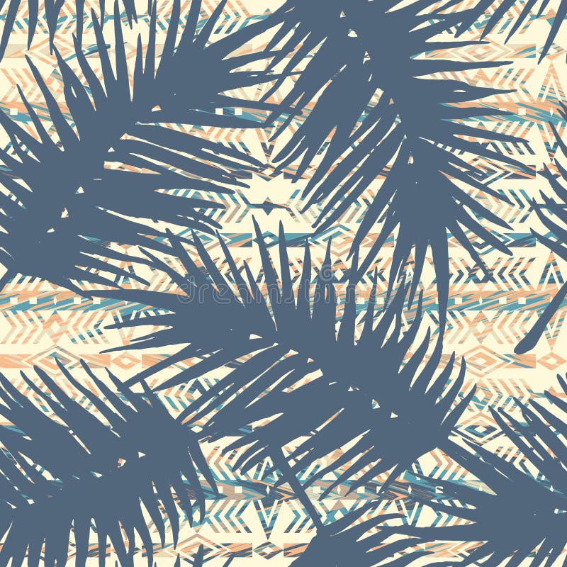 Tribal Ethnic Seamless Pattern with Palm Leaves. 向量例证 - 插画 包括有 装饰, 纹理 ...