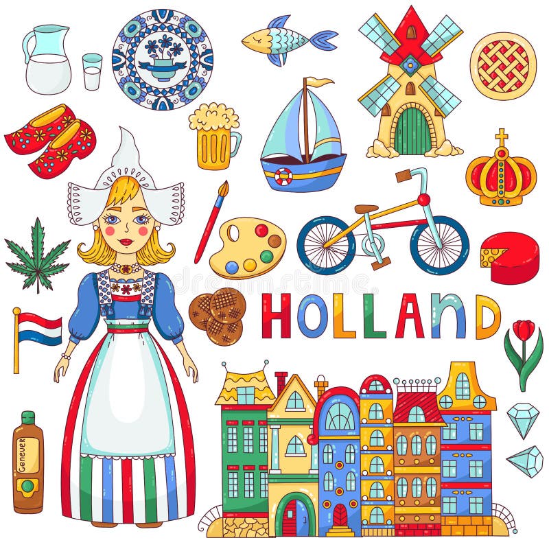 Holland Netherlands National Symbols Vector Icons Set Ilustración del ...