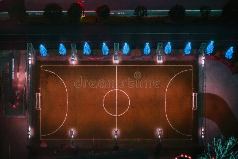 Aerial View Night Time Football Court Fotografering för Bildbyråer ...