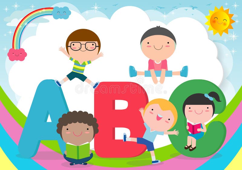 Cartoon Children with ABC Letters, School Kids with ABC, Children with ...