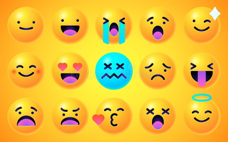 Round Emoticons Yellow Emoji Faces Emoticon Smile, Digital Smiley ...