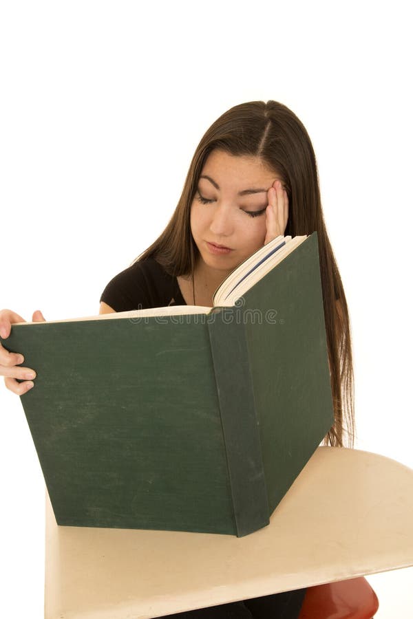 Female Student Reading a Big Book Falling Asleep Foto de archivo ...