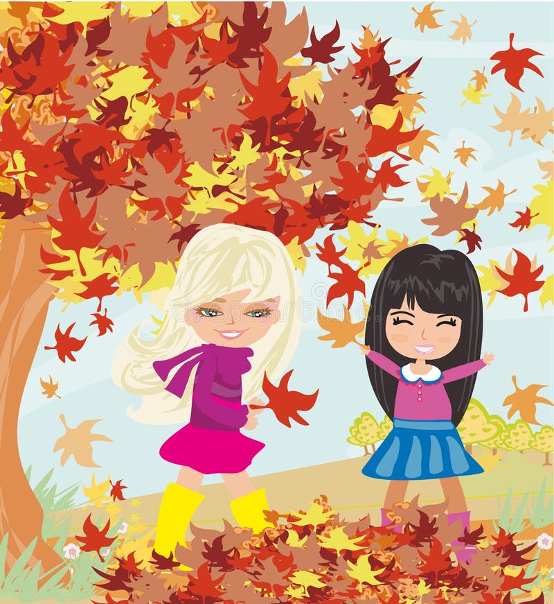 Fun in the autumn day ilustración del vector. Ilustración de hojas ...