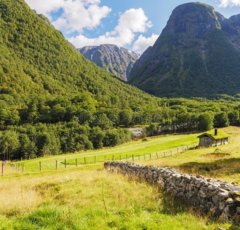 Maison De Campagne Typique Dans Le Beau Paysage Naturel De La Norvège ...