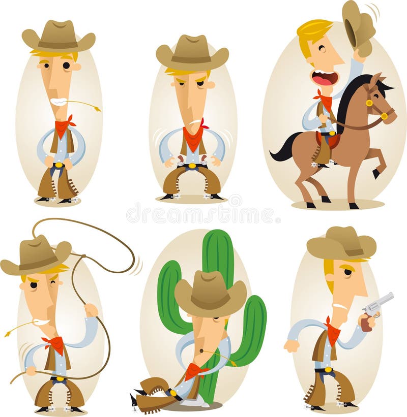 Cowboy cartoon action set ilustração stock. Ilustração de caricatura ...