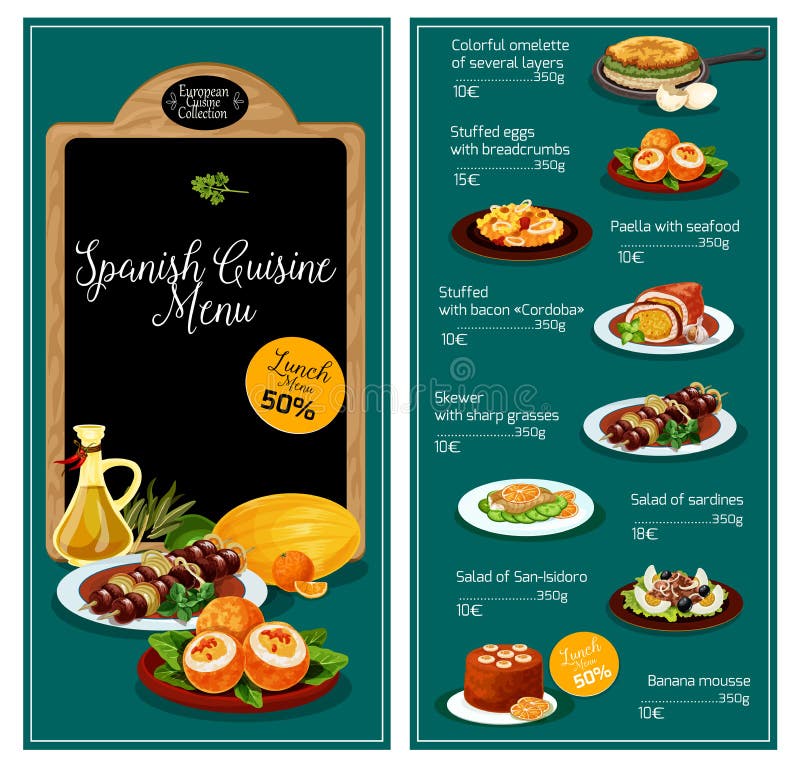 Projeto Espanhol Do ícone Dos Desenhos Animados Do Menu Do Jantar Da ...