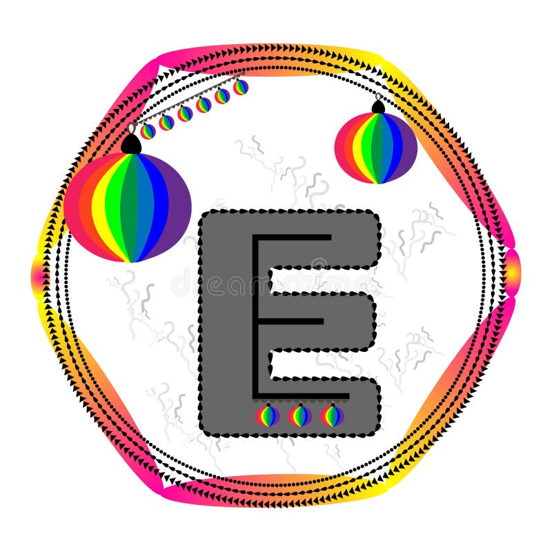 Alphabet E. Letter E Gradient Label. Rainbow Ball Sticker Frame Vector ...
