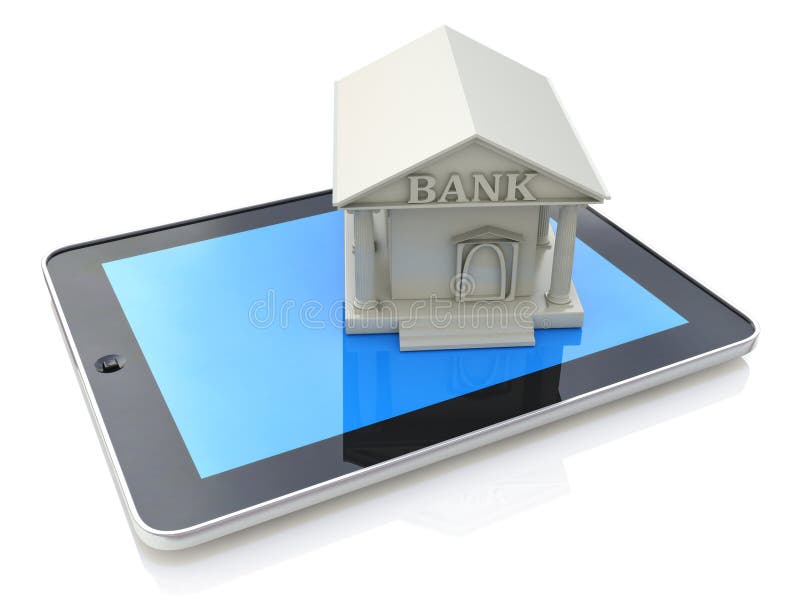 E-banking, E Banking, Tablet Computer PC with Bank 3d Icon Stock ...