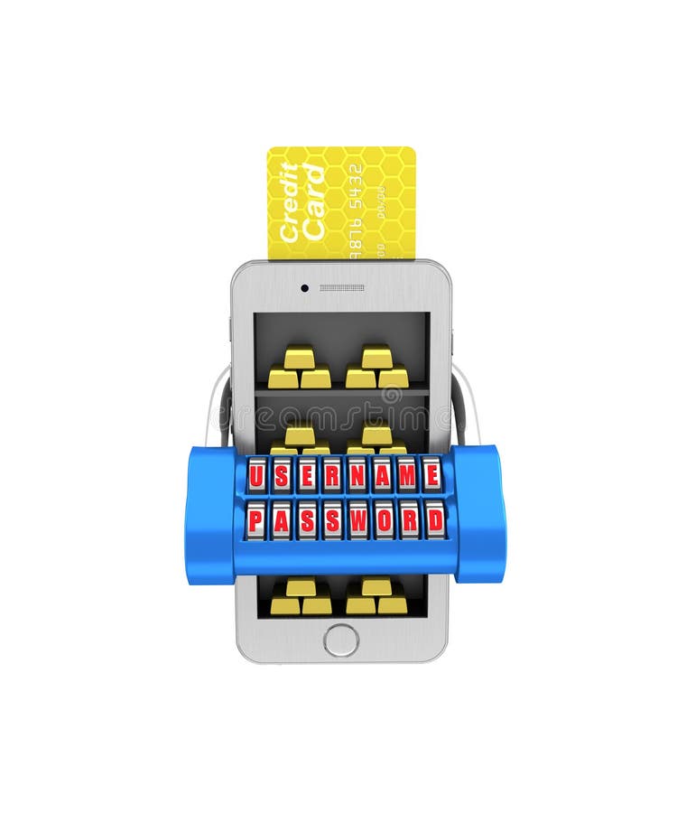 E Banking Gold Brick Smartphone Protected 3d Illustrati Stock ...