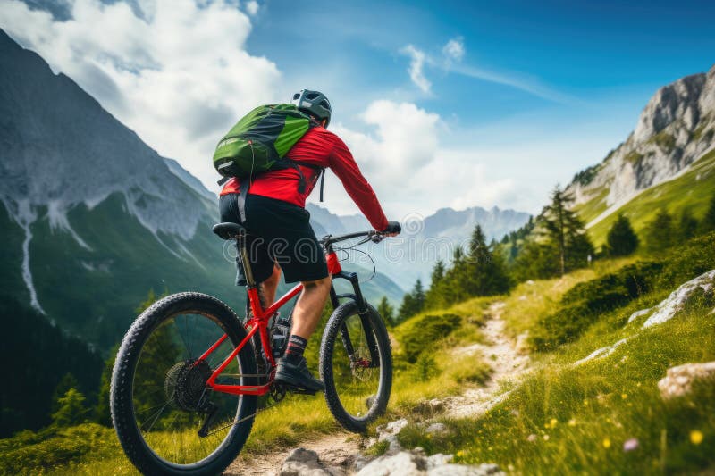E-Bike Adventures in the Mountain Wilderness. Stock Illustration - Illustration of mountains ...