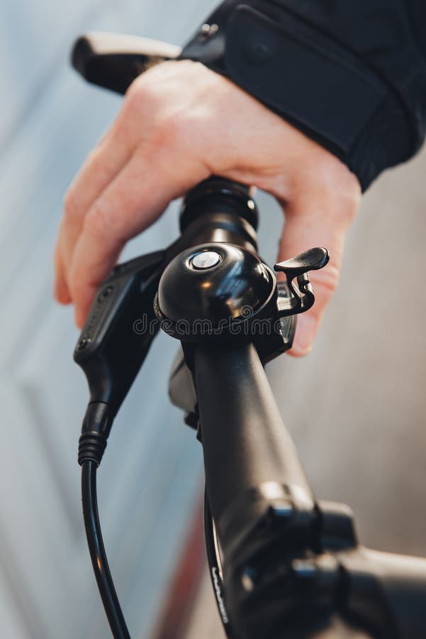 Handlebar with Bell and Grip of a E-bike Stock Image - Image of closeup ...