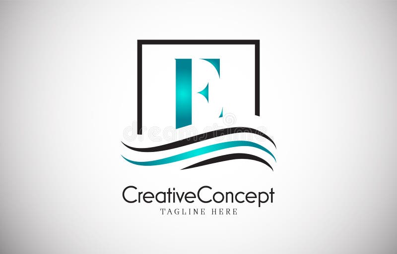 E Blue and Black Letter Logo Design with Frame Swoosh. Stock Vector ...