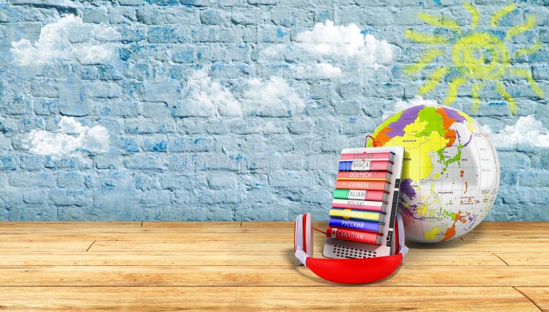 E-book with Globe Audio Learning Languages Breeck Background 3d Stock ...