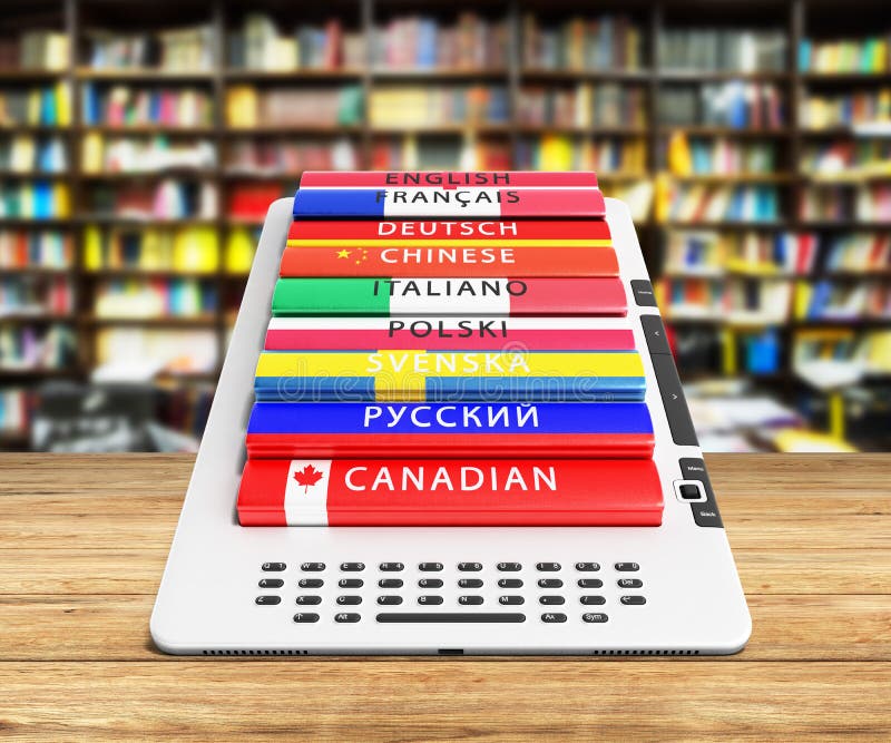 E-book Learning Languages 3d Render in Library Bacground Stock ...