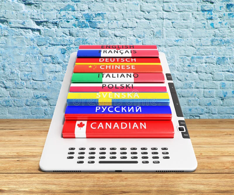 E-book Learning Languages 3d Render on Wood Break Bacground Stock ...