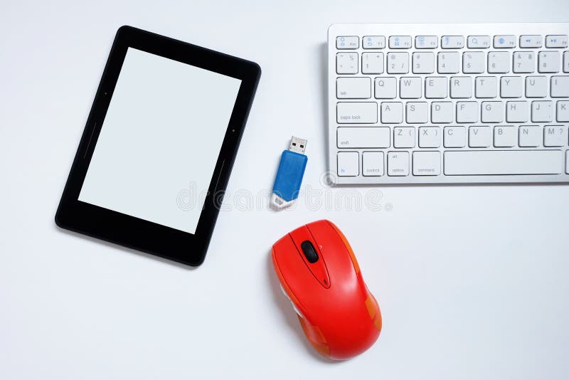 E-book Reader with Blank Screen and Keyboard and Mouse and Flash Drives ...