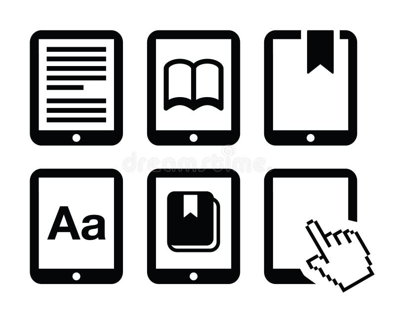 E-book Reader, E-reader Icons Set Stock Illustration - Illustration of ...
