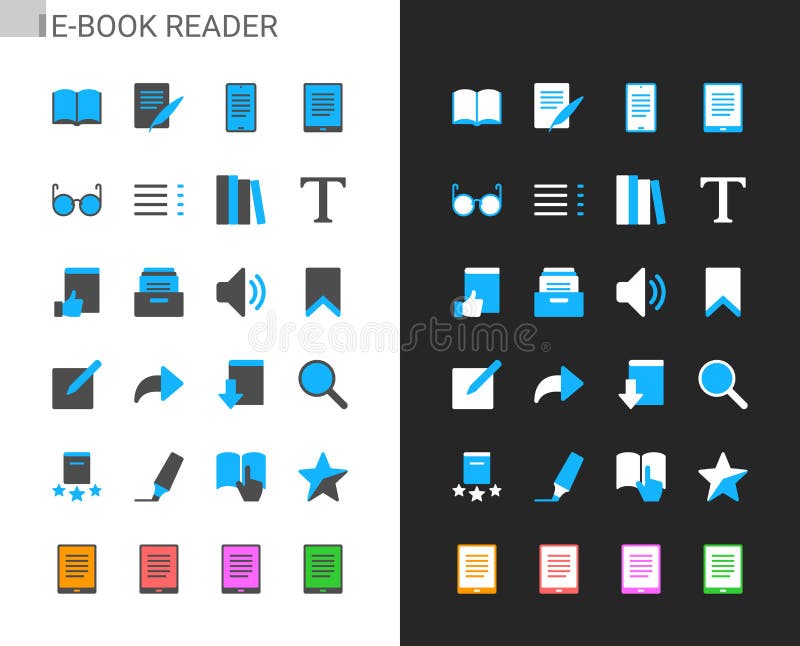 E-book Reader Icons Light and Dark Theme Stock Vector - Illustration of ...