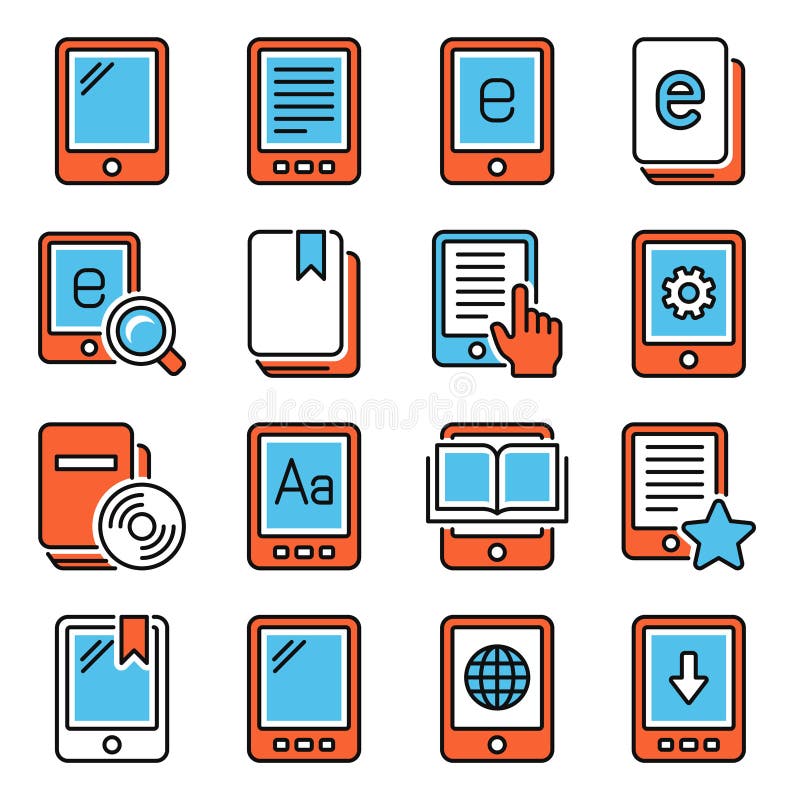E-book Reader Icons Set on White Background. Vector Stock Vector ...