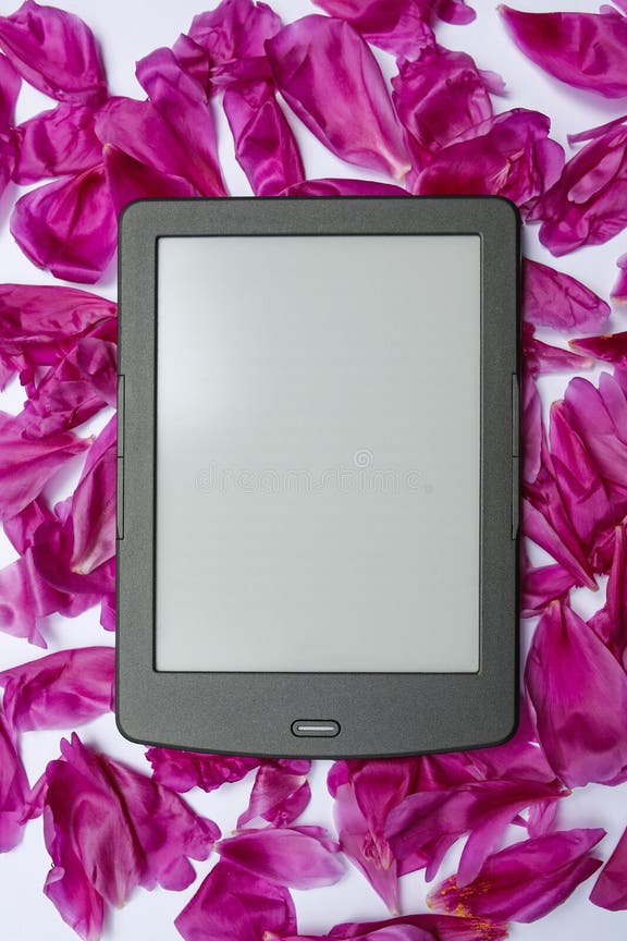 E-book Reader on Pink Peony Petals Stock Photo - Image of ereader ...
