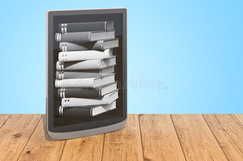 E-book Reader on the Wooden Planks, 3D Rendering Stock Illustration ...