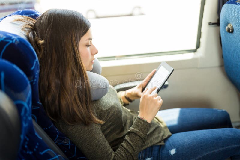 E-book Reading in Comfortable Bus Journey Stock Photo - Image of ...