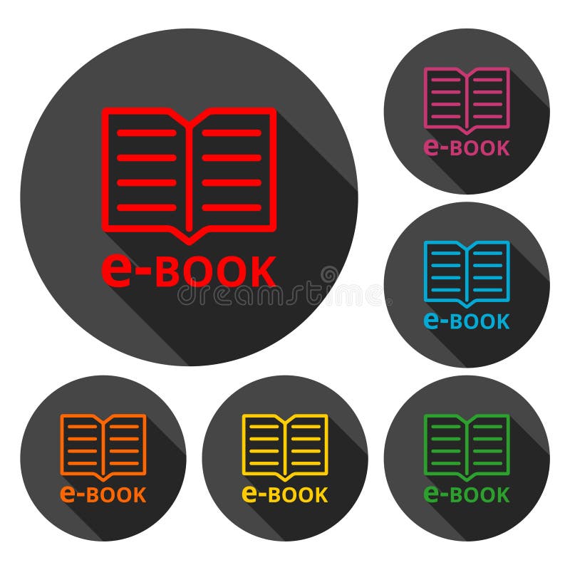 E-Book Sign Icons Set with Long Shadow Stock Vector - Illustration of ...
